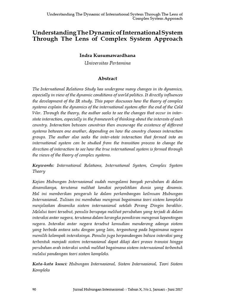 Understanding The Dynamic of International System Through The Lens of Complex System Approach ...