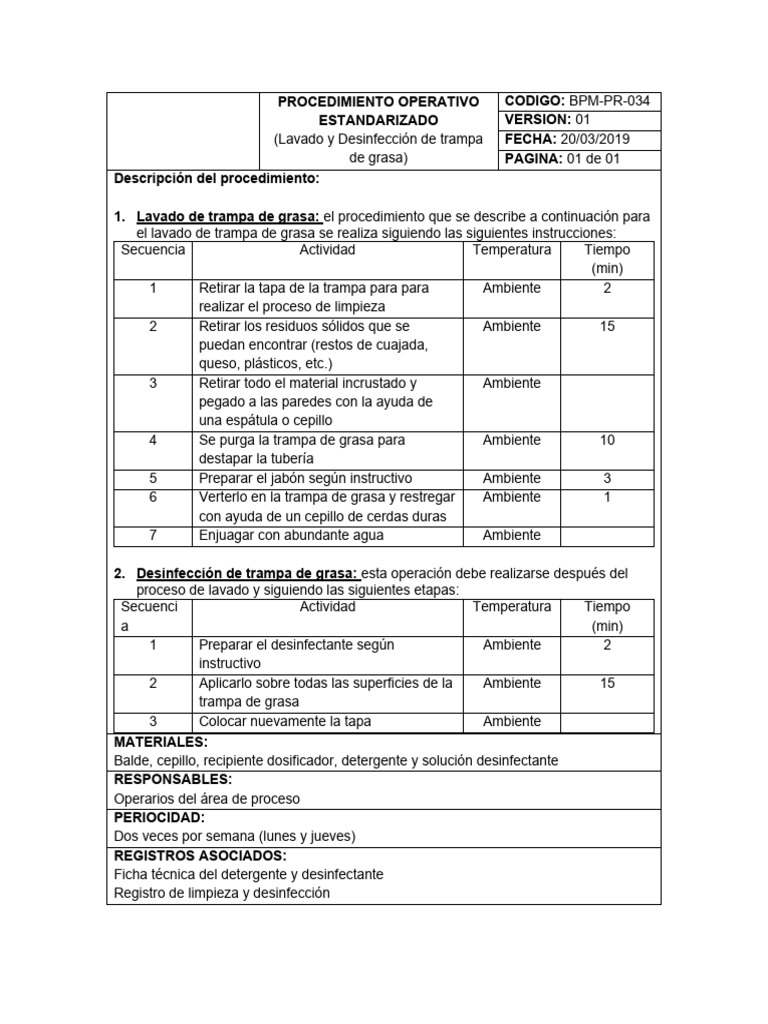Procedimiento Operativo Estandarizado | PDF