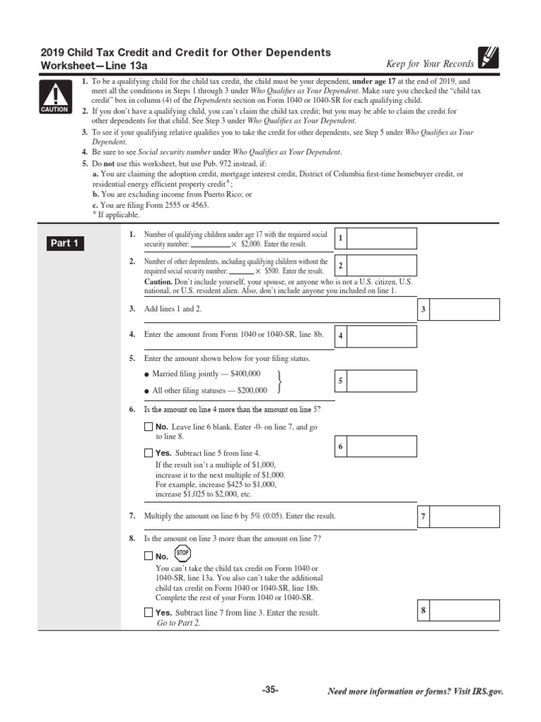 2019 Child Tax Credit Worksheet Guide | PDF | Irs Tax Forms | Taxes
