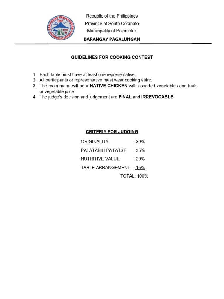 Guidelines For Cooking Contest | PDF