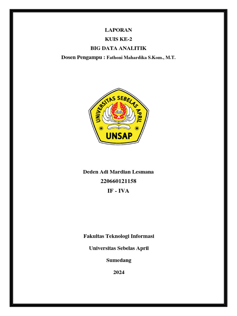 Deden Adi - 220660121158 - Kuis Bda-2 | PDF | Metode & Bahan Ajar | Teknologi & Rekayasa