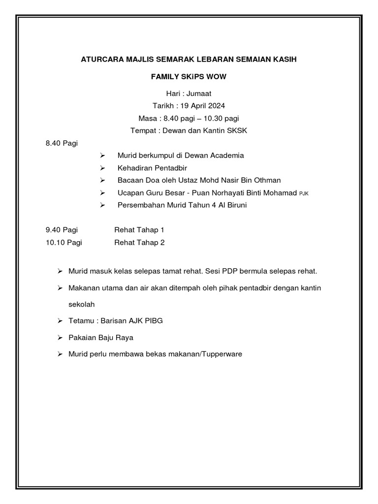 ATURCARA_DAN_AJK_MAJLIS_SEMARAK_LEBARAN_SEMAIAN_KASIH_FAMILY_SKIPS | PDF ATURCARA_DAN_AJK_MAJLIS_SEMARAK_LEBARAN_SEMAIAN_KASIH_FAMILY_SKIPS | PDF
