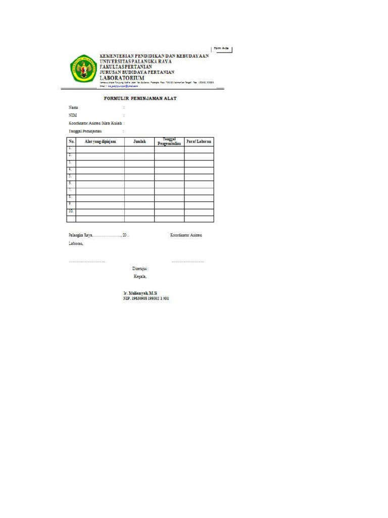 form peminjaman alat | PDF