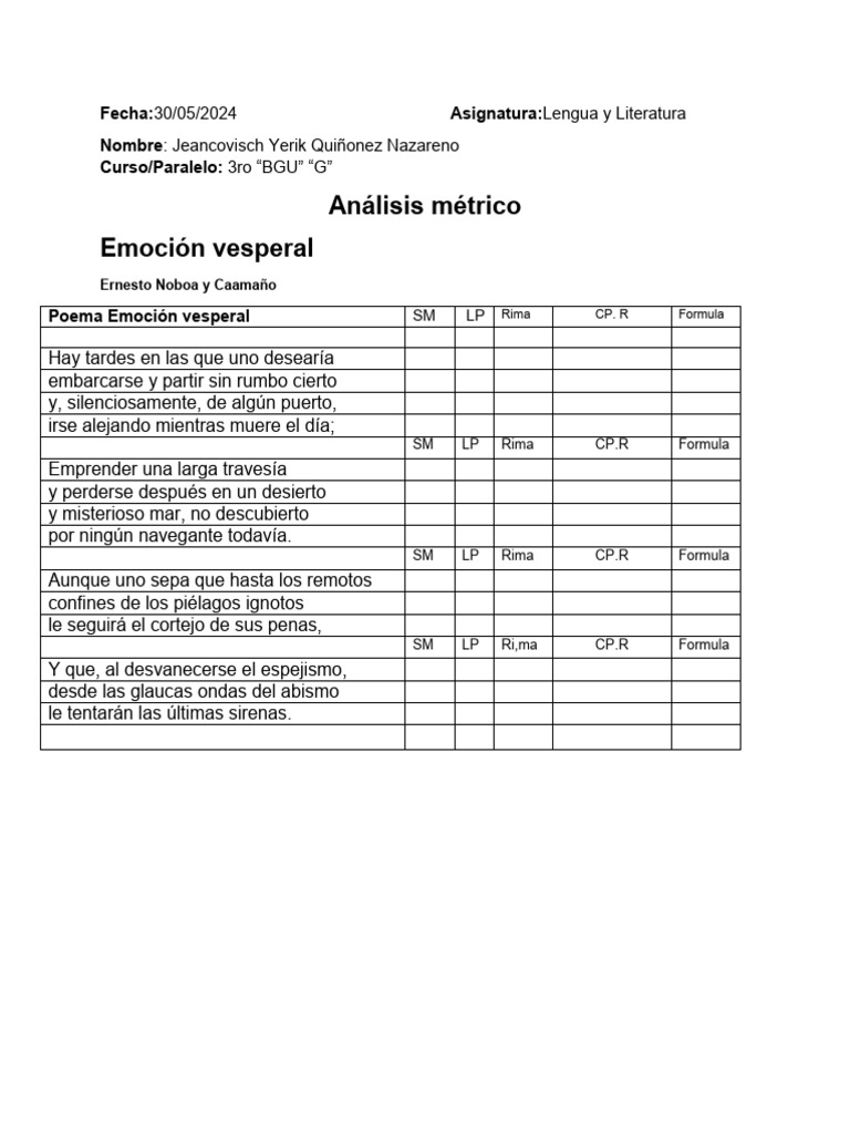 Poema Emocion Vesperal | PDF