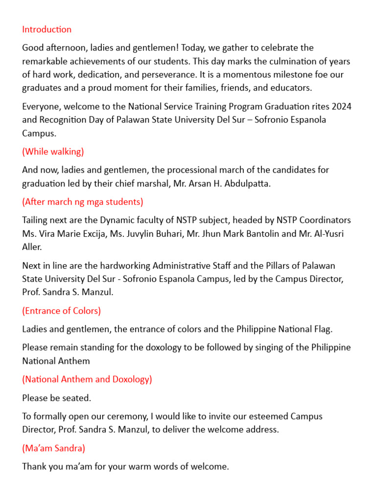 Emcee Script For NSTP Recognition Day 2024 | PDF | Career & Growth