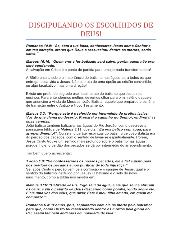 Romanos 10, Tudo Sobre Batismo Nas Aguas | PDF | Batismo | Jesus
