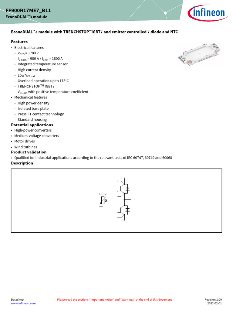 Infineon FF900R17ME7 - B11 DataSheet v01 - 00 EN | PDF | Electronics | Computer Engineering