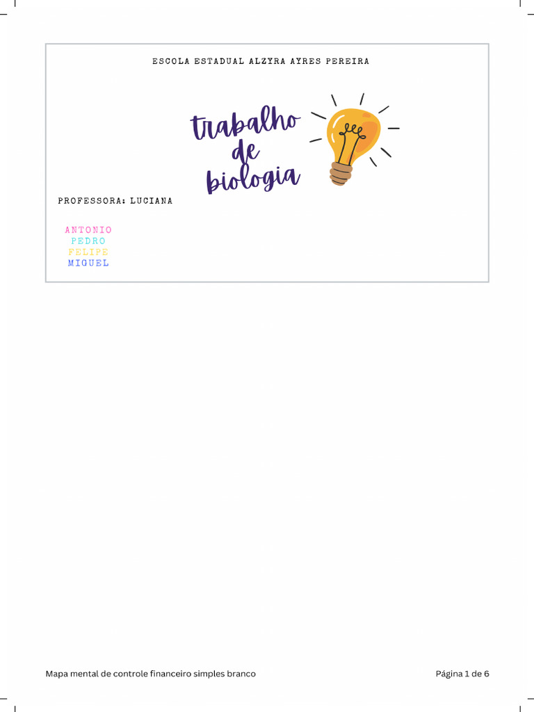 Mapa Mental de Controle Financeiro Simples Branco | PDF