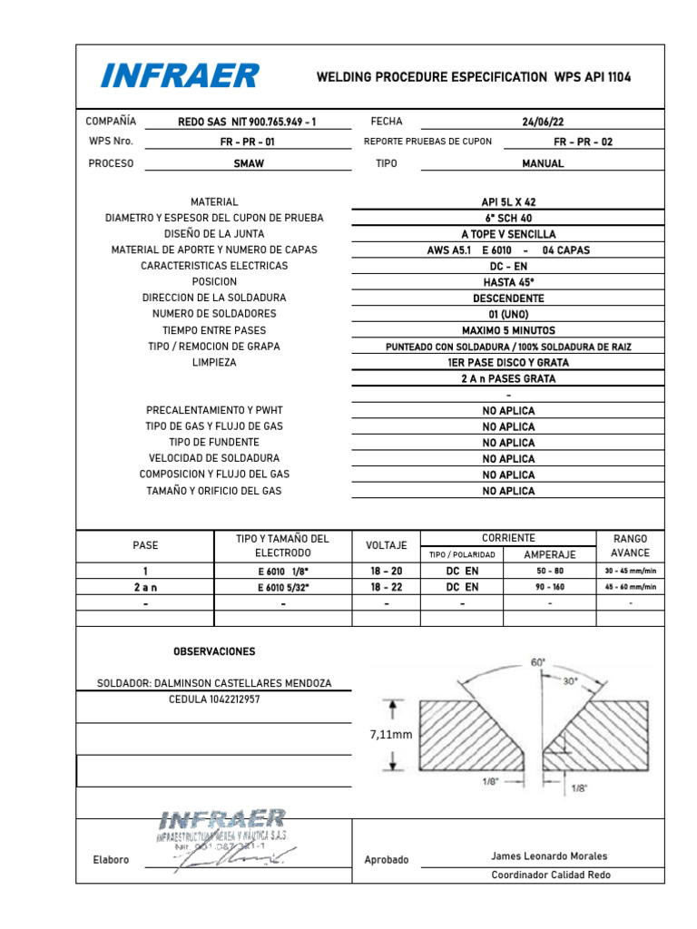 WPS - PQR - 6010 Redo | PDF | Construcción | Soldadura