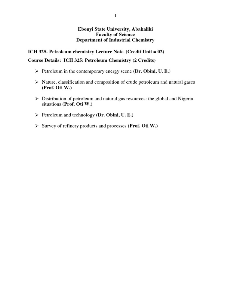 ICH 325 Lecture Note | Download Free PDF | Petroleum | Fuels