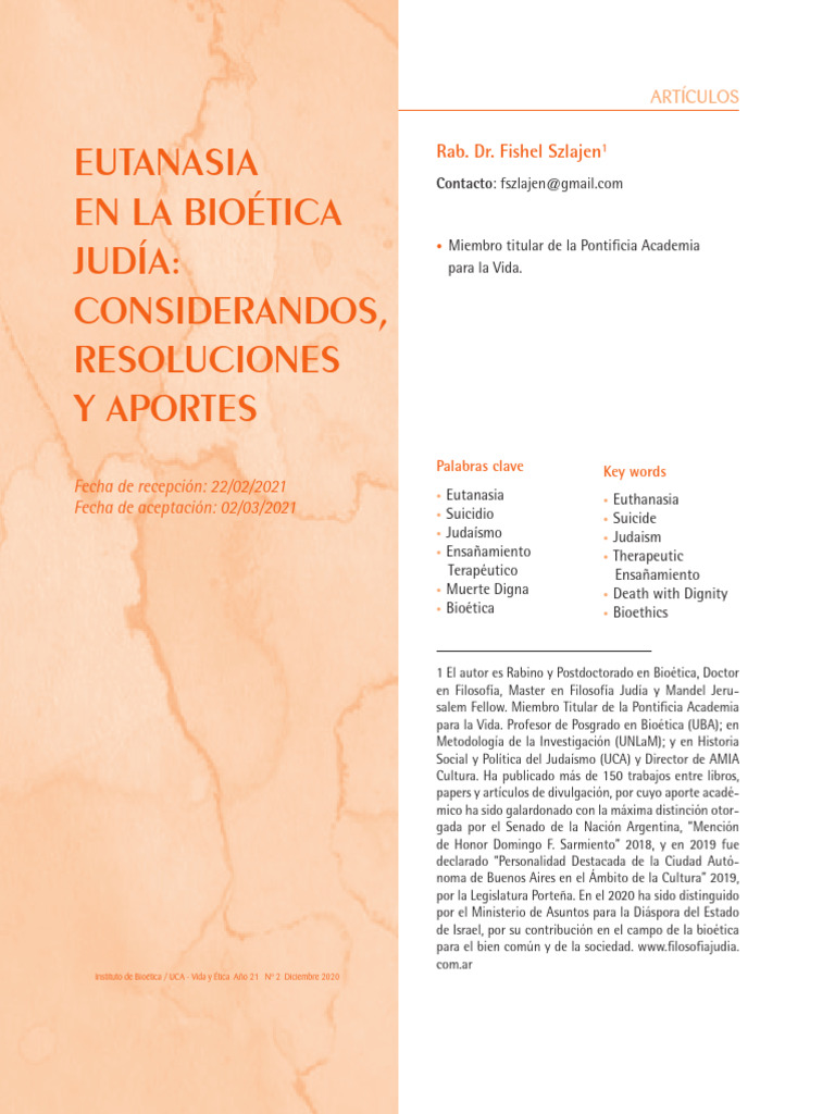Eutanasia Bioética Judía | PDF | Suicidio | Bioética