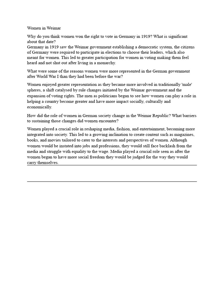Women’s Rights in Weimar Germany | PDF | Politics