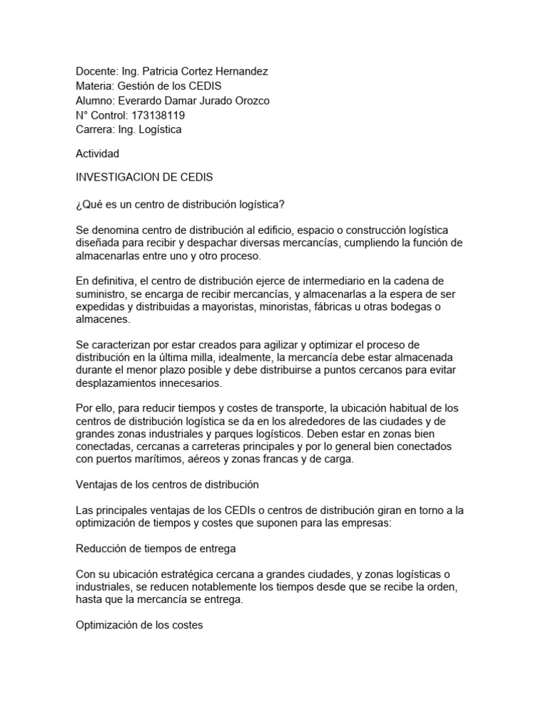 INVESTIGACION DE CEDIS | PDF | Logística | Almacén