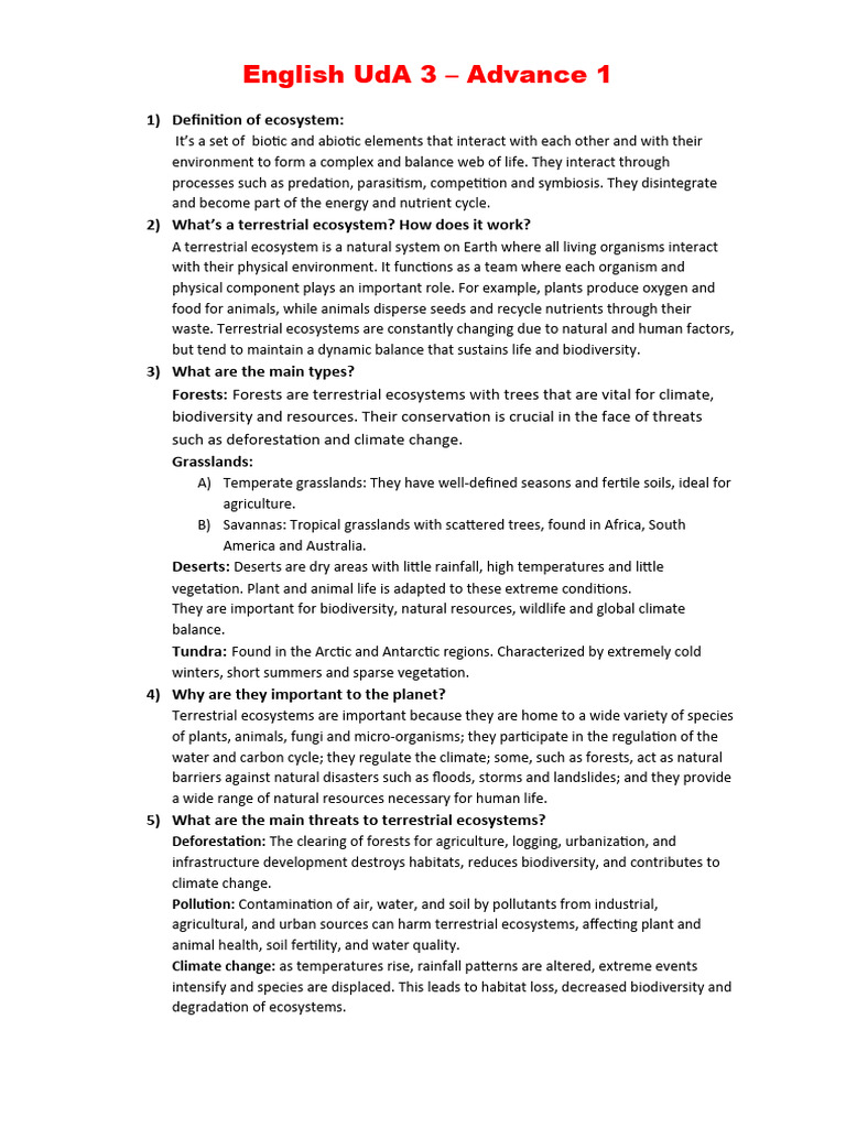 English UdA 3 - Advance 1 | PDF | Ecosystem | Forests