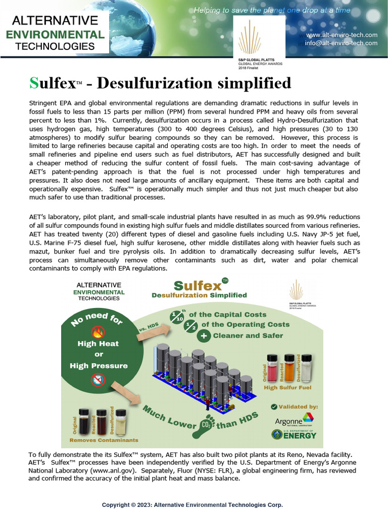 Sulfex™: Cost-Effective Sulfur Reduction | PDF | Oil Refinery | Fuels
