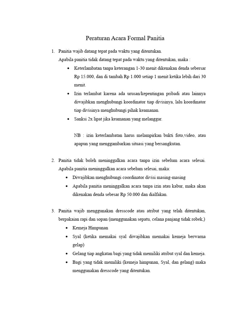 Aturan Panitia Acara Formal | PDF