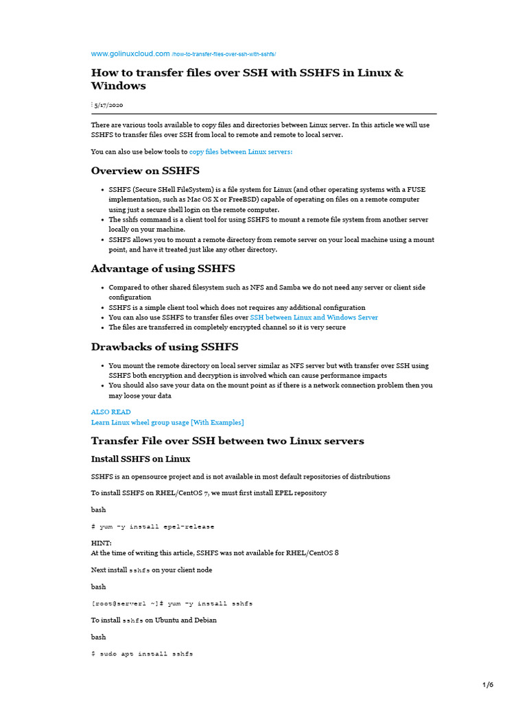 How To Transfer Files Over SSH With SSHFS in Linux Windows | PDF | Secure Shell | File System