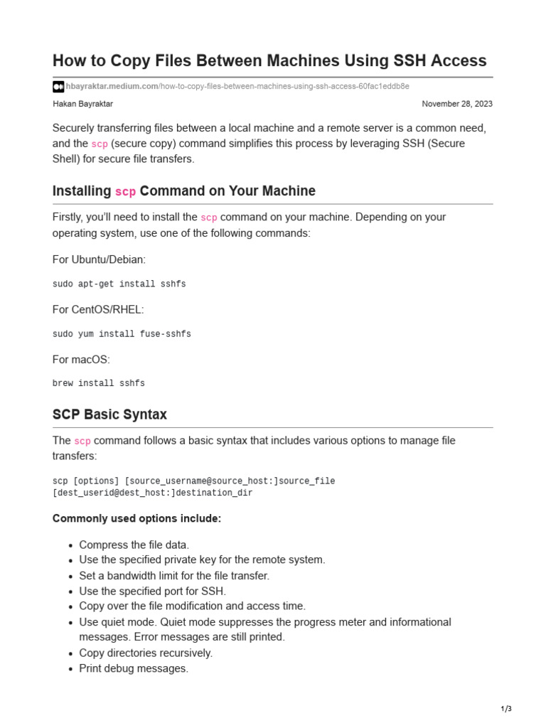 How To Copy Files Between Machines Using SSH Access | PDF | Superuser | Software
