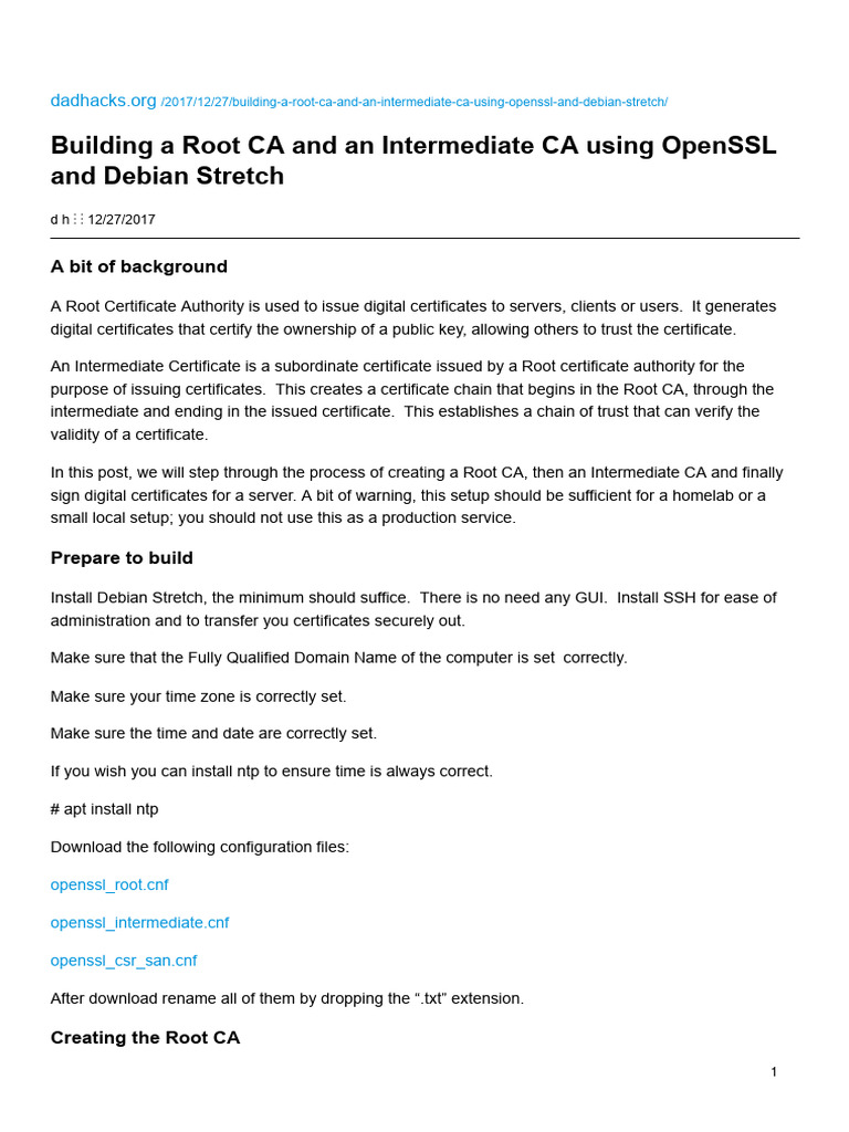 Building A Root CA and An Intermediate CA Using OpenSSL and Debian | PDF | Public Key ...