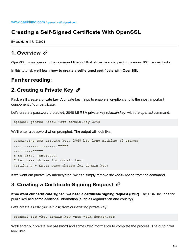 Creating A Self-Signed Certificate With OpenSSL | PDF | Public Key Certificate | Public Key ...