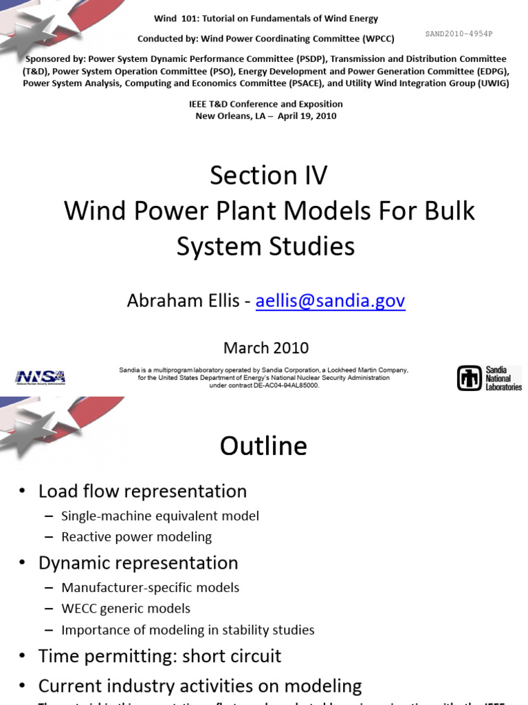 SAND20101-4954P Wind Power Plant Models For Bulk System Studies | PDF | Physical Quantities ...