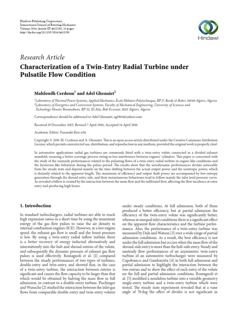 Characterization of A Twin Entry Radial | PDF | Turbocharger | Turbine