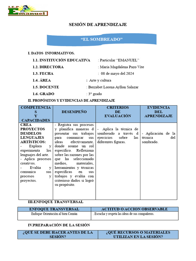 SESIÓN DE APRENDIZAJE DE ARTE (Tecnica Del Sombrado) | PDF | Aprendizaje | Evaluación