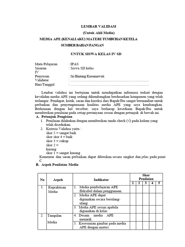 Lembar Validasi Sumber Media | PDF