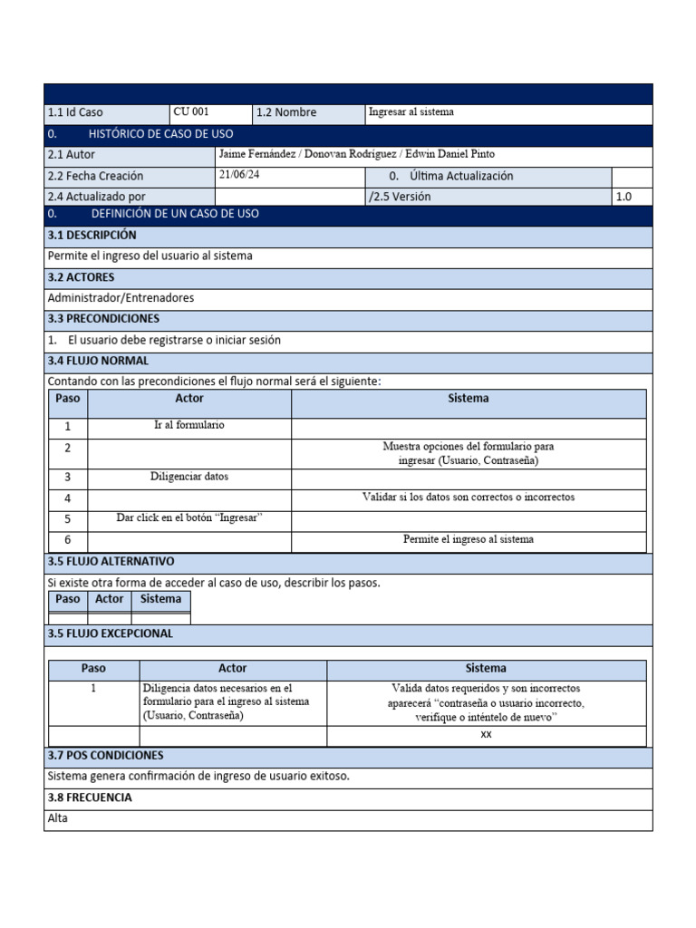 Plantilla Documentación Casos de Uso | PDF | Usuario (informática) | Informática