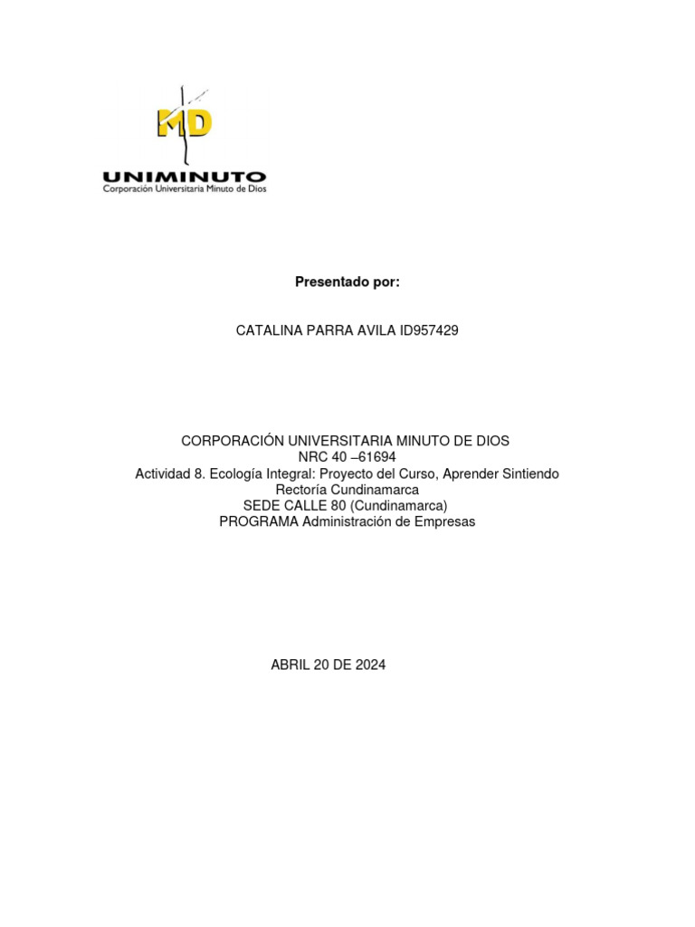 Actividad 8 Ecología Integral por Catalina Parra Avila. | PDF