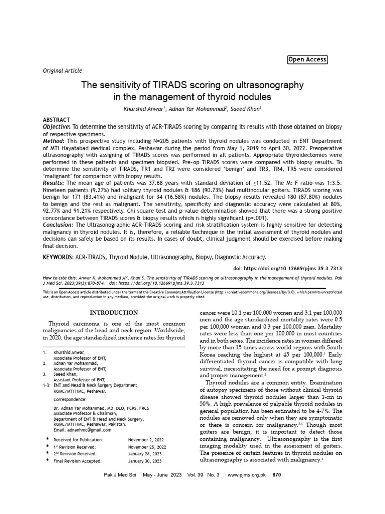 Sensitivity TIRADS | PDF | Sensitivity And Specificity | Medical Ultrasound