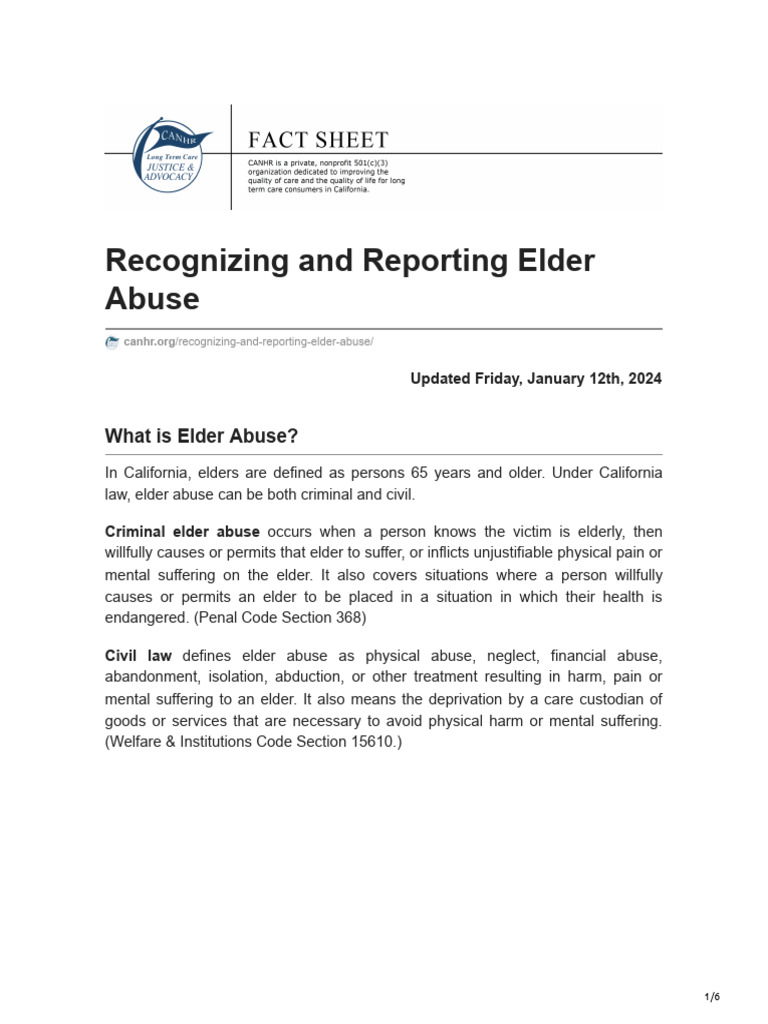 Recognizing and Reporting Elder Abuse | PDF | Child Abuse | Consumer Financial Protection Bureau