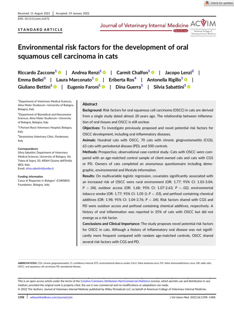Veterinary Internal Medicne - 2022 - Zaccone - Environmental Risk ...