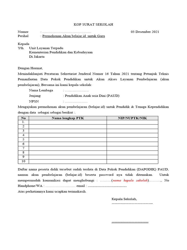 Contoh Surat Permohonan Akun Belajar Id | PDF | Karier & Perkembangan Contoh Surat Permohonan Akun Belajar Id | PDF | Karier & Perkembangan