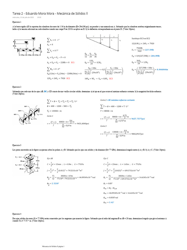 Ejercicios Mécanica de Solidos | Descargar gratis PDF | Viga (Estructura) | Cantidades fisicas