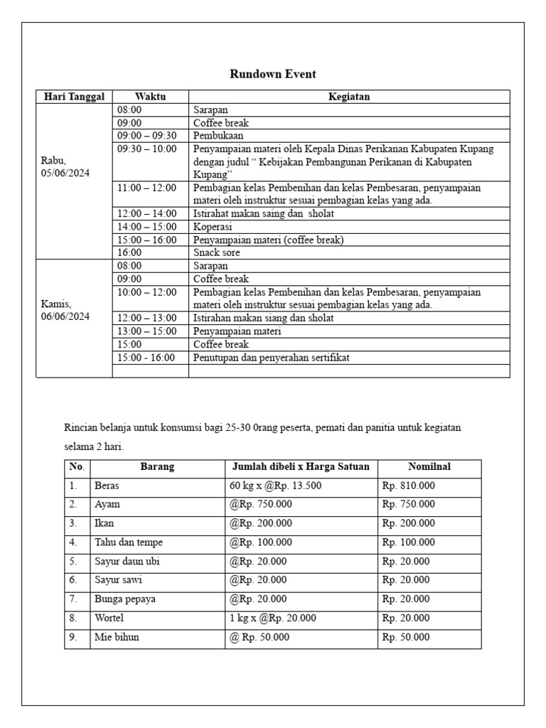 Susunan Acara Dan Rencana Anggaran Belanja | PDF