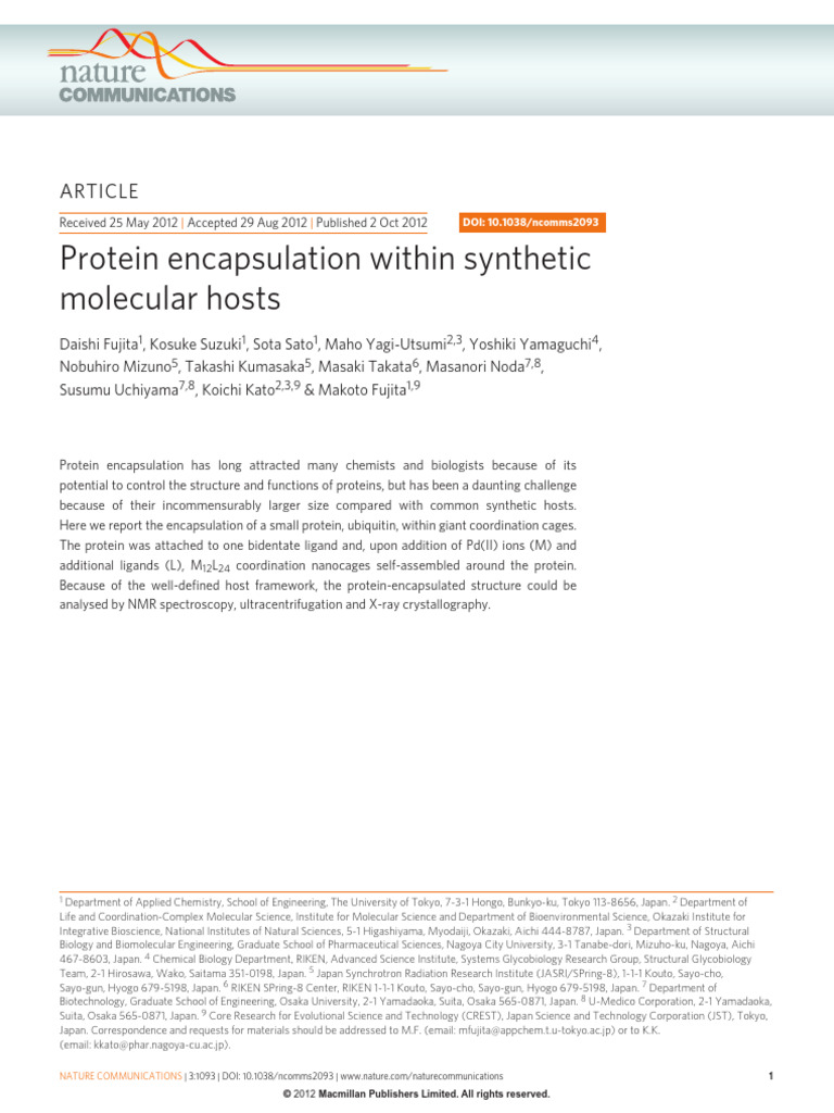12nat Comm Fujita Protein Encapsulation | PDF | Mass Spectrometry ...