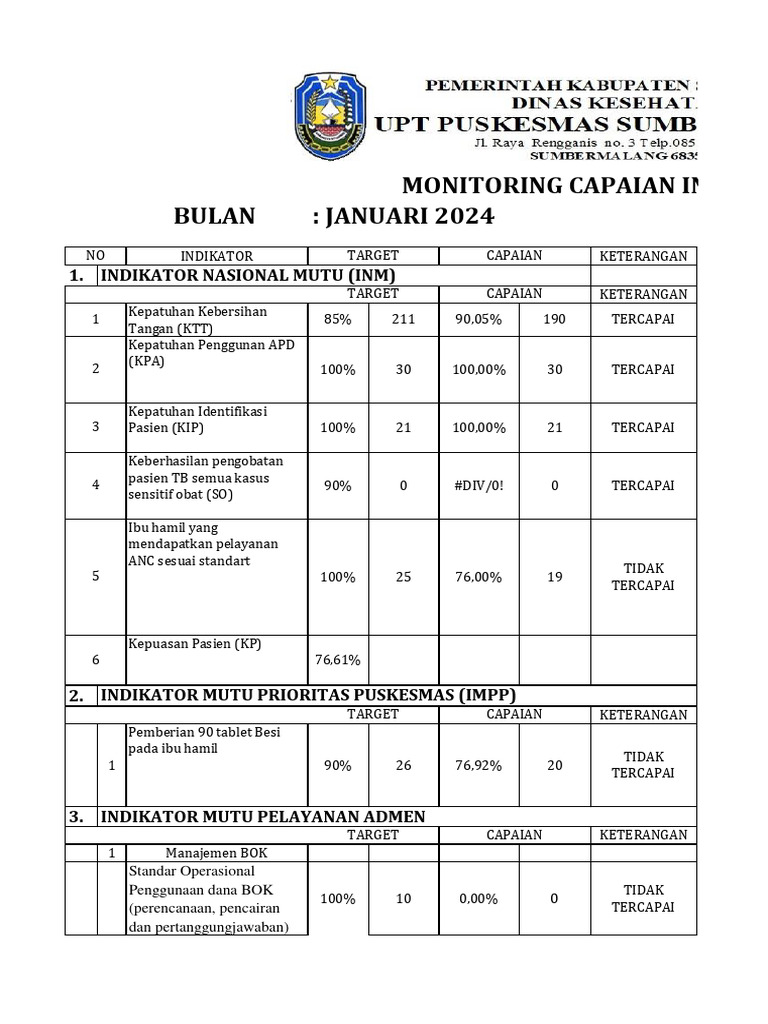 LAPORAN INDIKATOR MUTU 2024 Jan | PDF