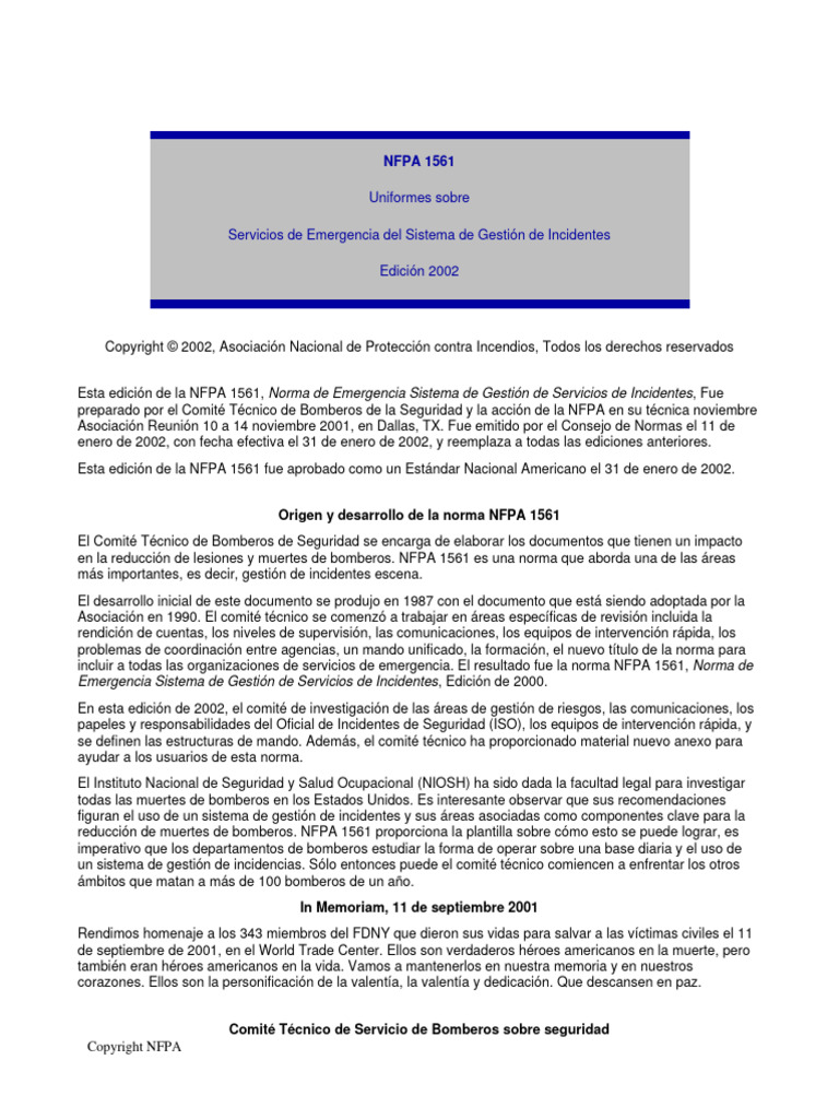 NFPA 1561 SCI - En.es | PDF | Valores | Defensa Civil