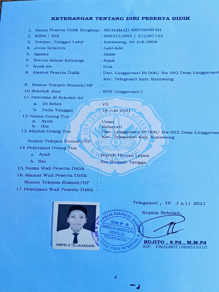 Bio Data Rapot - Muhamad Ardiansyah | PDF