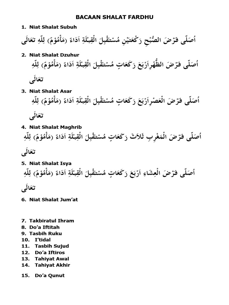 Panduan Bacaan Shalat Fardhu | PDF