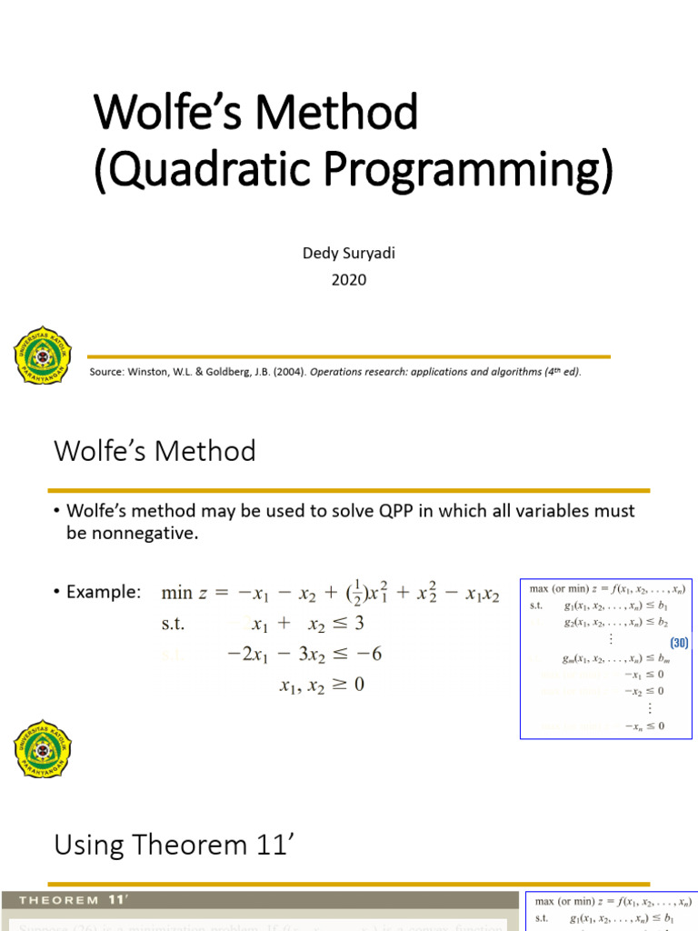 QuadraticProgramming Wolfe | PDF | Mathematical Optimization | Linear Programming