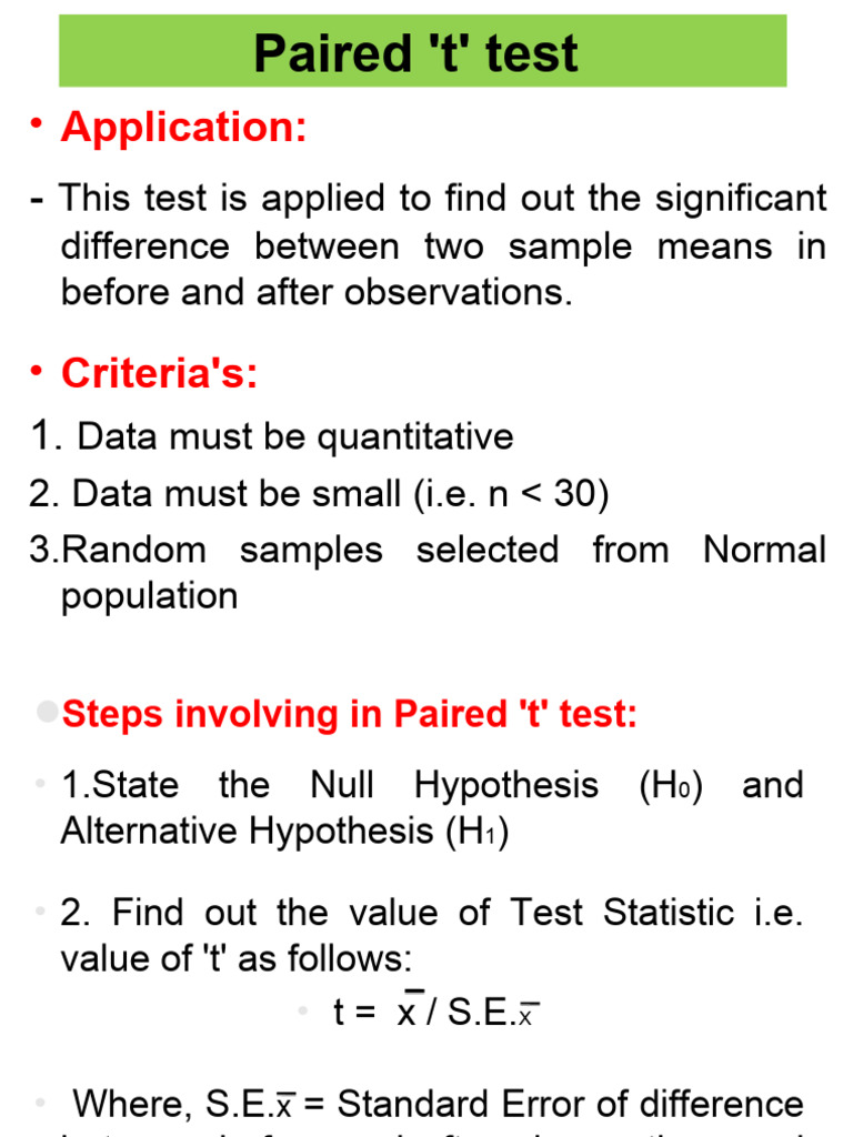 Students Paired 't' Test | PDF | Hypothesis | Null Hypothesis