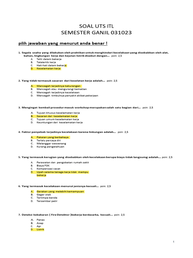 Soal Uts Gasal Itl Kelas 11 TTL 2023 | PDF