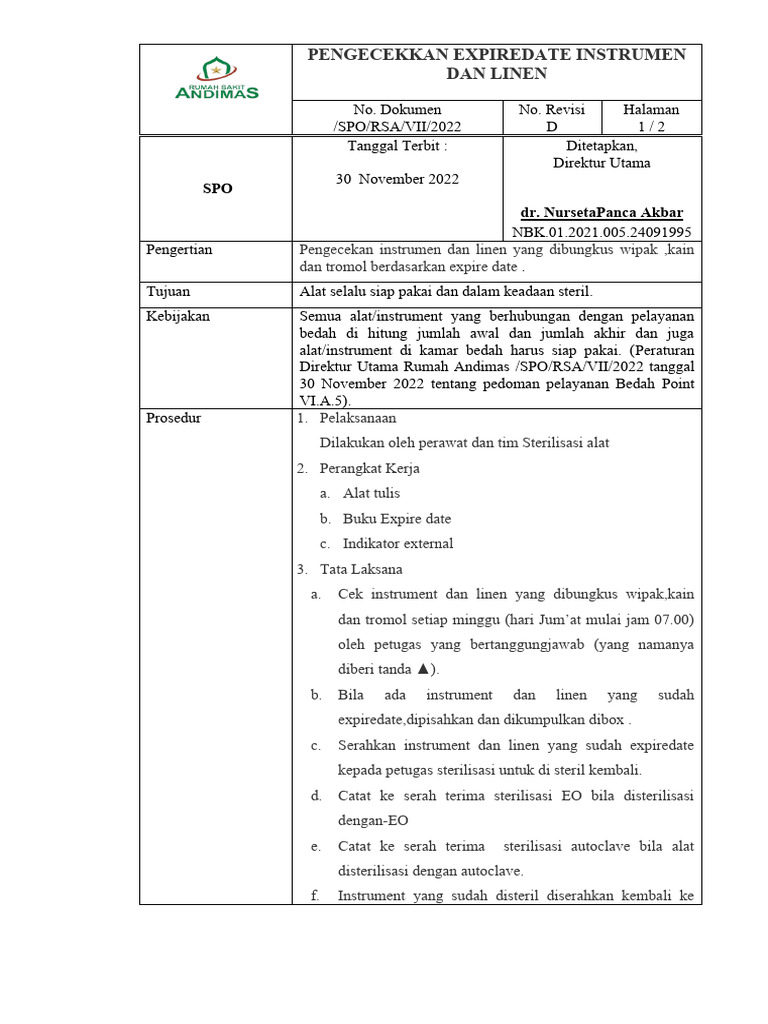 SPO Pengecekkan Expiredate Instrumen Dan Linen | PDF