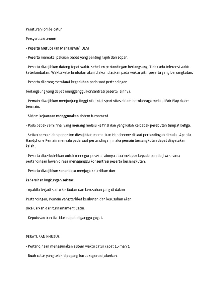 Peraturan Lomba Catur | PDF
