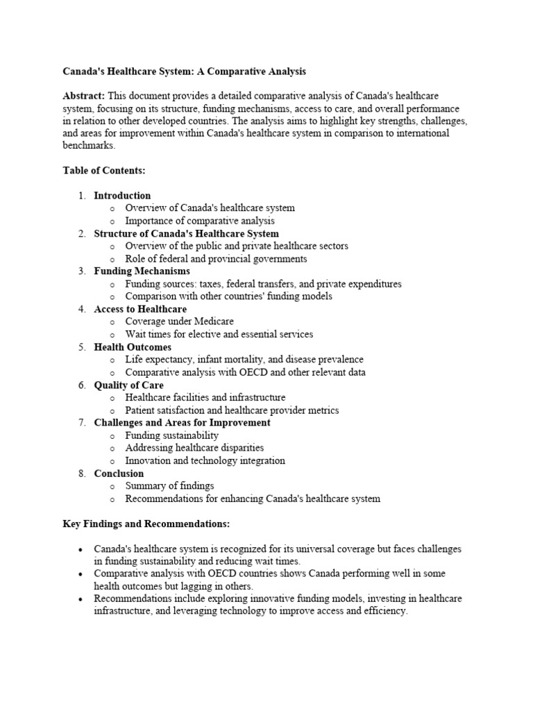 Canada's Healthcare System: A Comparative Analysis | PDF