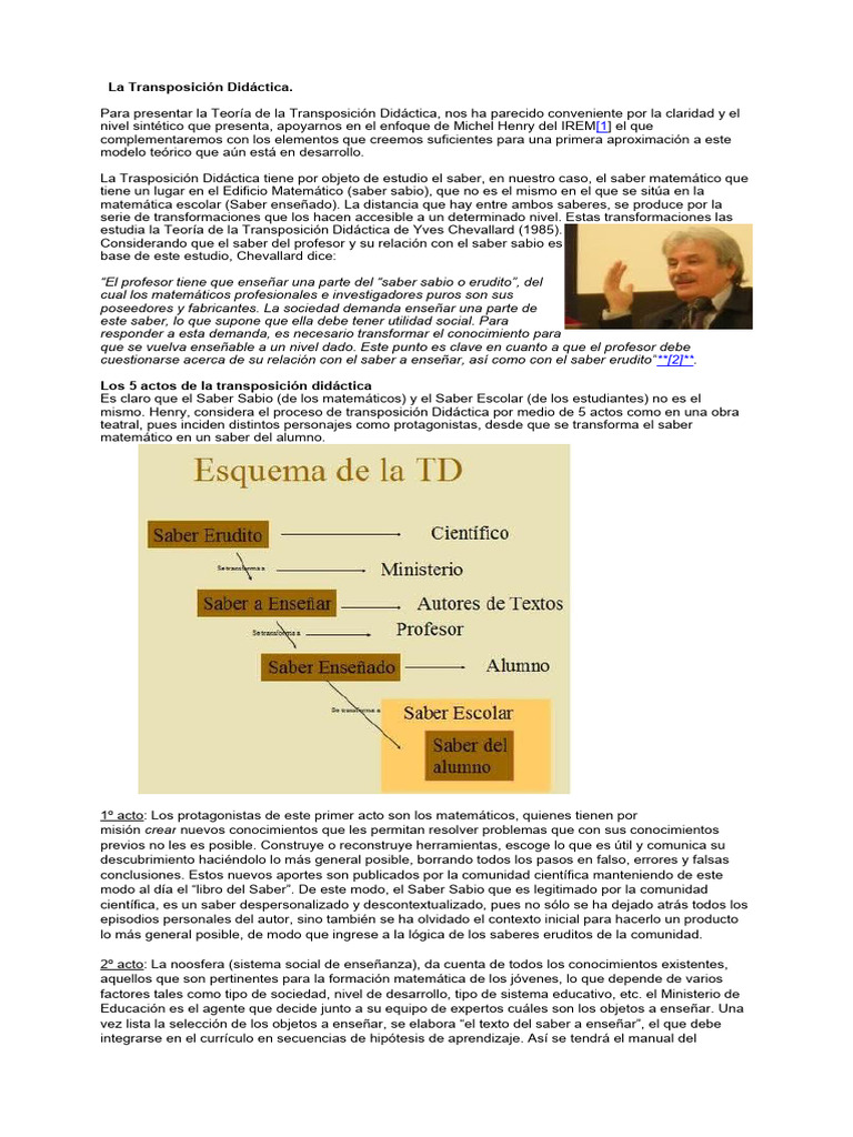 La Transposicion Didactica - Yves Chevallard | PDF | Maestros | Enseñando