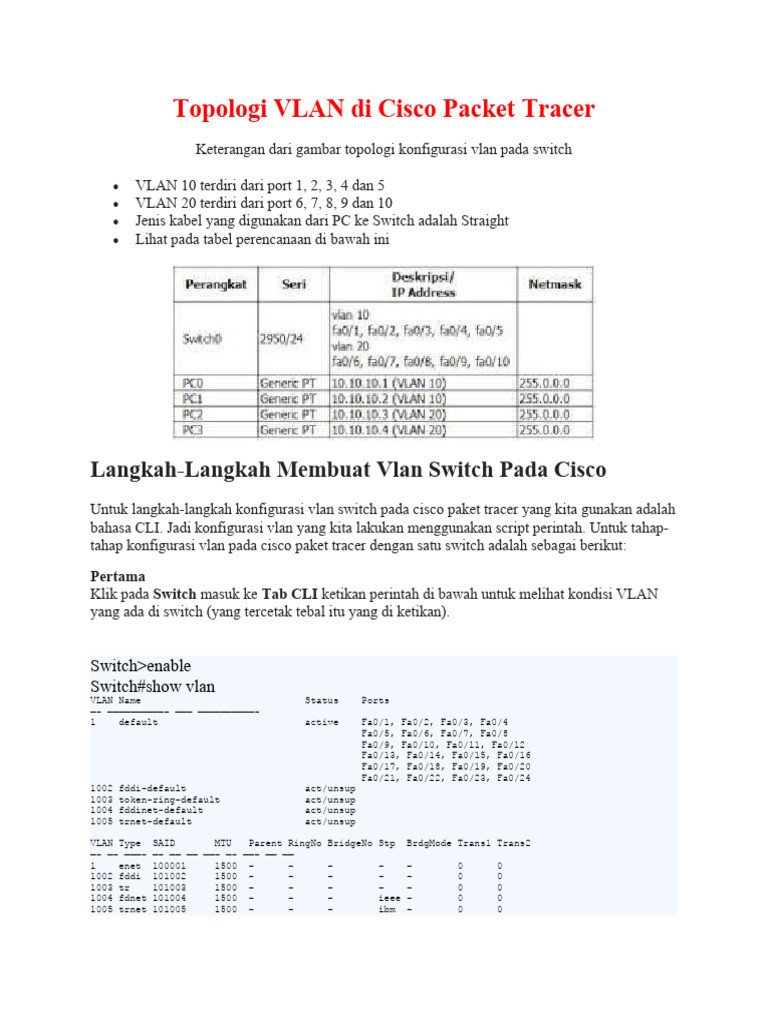 Topologi VLAN Di Cisco Packet Tracer | PDF