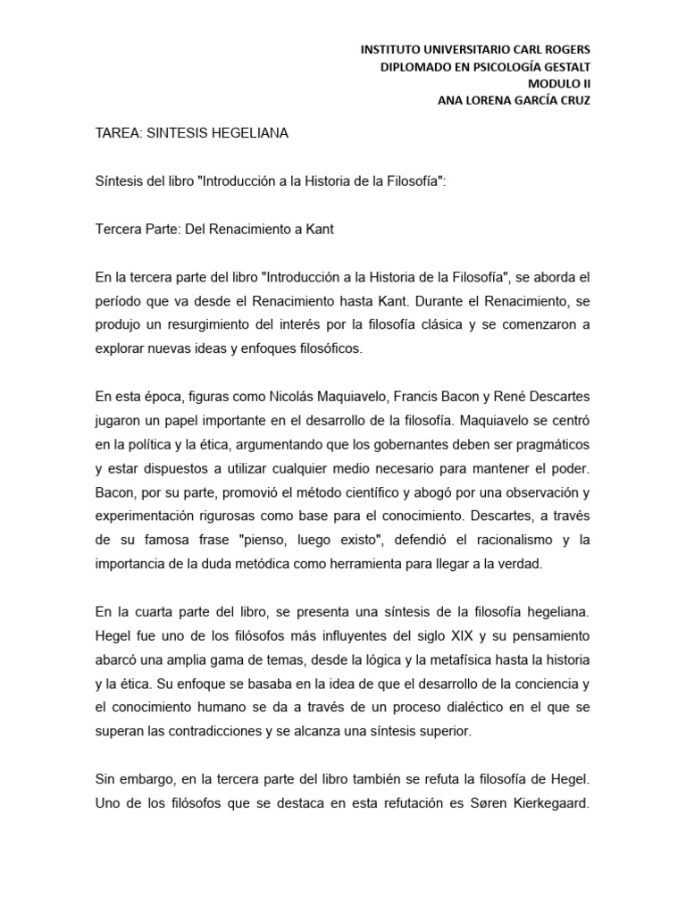 Tarea Sintesis Hegeliana Ana Lorena GC | PDF | Fenomenología (filosofía ...